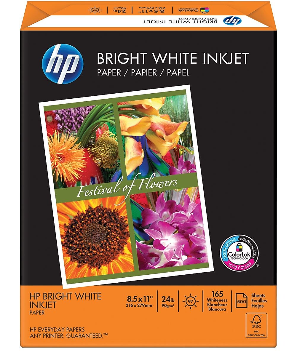Hp Bright White Inkjet Paper 97 Brightness 24lb 8-1/2 x 11 500 Sheets ...